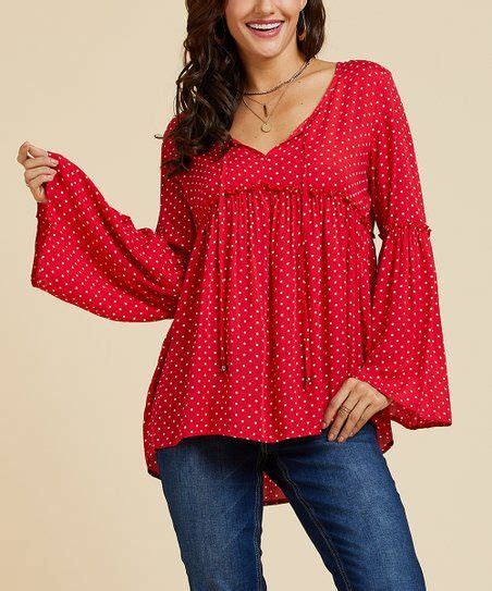 Suzanne Betro Weekend Red And White Polka Dot Tie Front Tunic Women