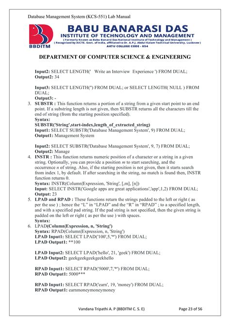 data base management system lab manual kcs 551 pdf