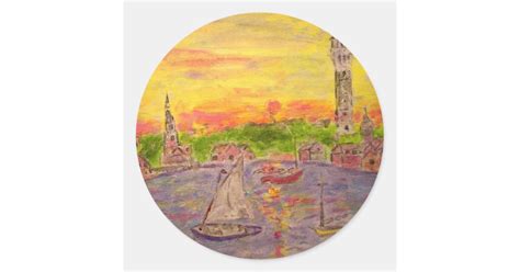 New England Sunset Classic Round Sticker Zazzle