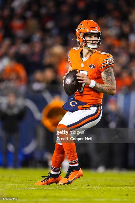 Tyson Bagent Of The Chicago Bears Drops Back To Pass During An Nfl