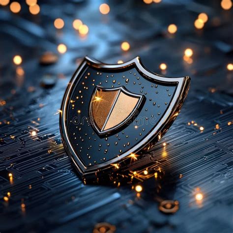Digital Shield Symbolizing Security And Privacy Surrounded By Glowing Lights And Circuit Board