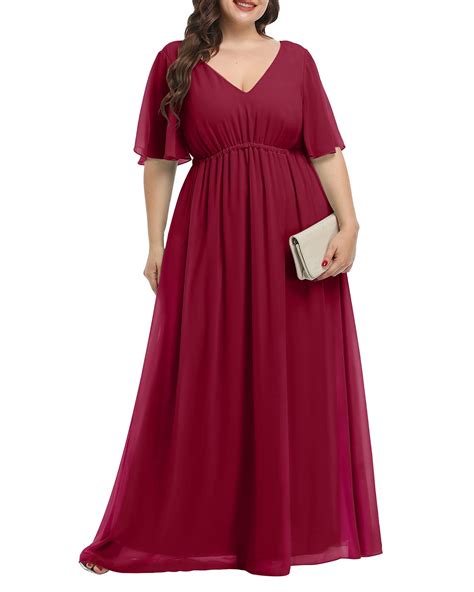 Wholesa Plus Size A Line V Neck Chiffon Long Formal Dresses Bridesmaid