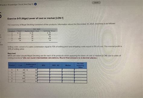 Solved Exercise Algo Lower Of Cost Or Market LO Chegg