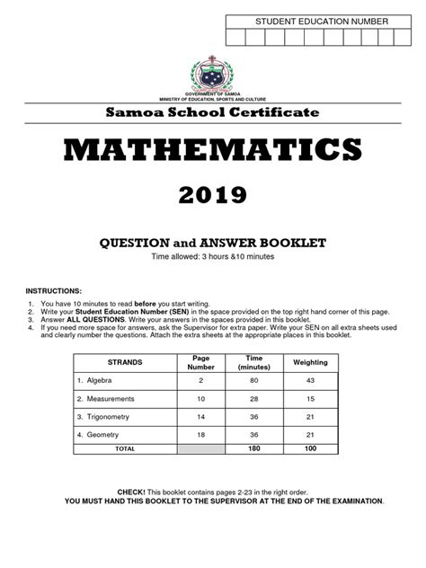 Ssc Maths 2019 Pdf Equations Area