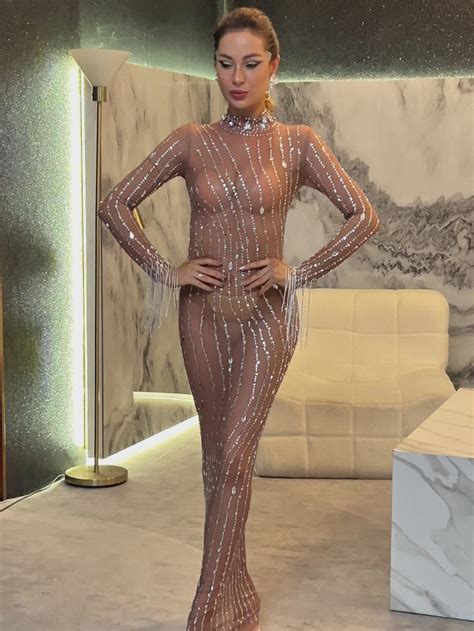 Camilo Embellished Fringe Mesh Maxi Dress Mew Mews Fashion