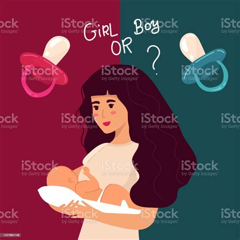 만화 아기 소녀 아기 소년 및 파란색과 분홍색 배경에 베이비 샤워 초대장 세트 그것은 소년입니다 그것은 여자입니다 벡터 일러스트 레이 션 3차원 형태에 대한 스톡 벡터 아트