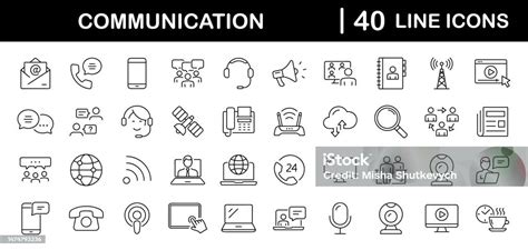 선 스타일의 웹 아이콘 통신 세트입니다 웹 및 모바일 앱에 대한 말하기 기호 문의하기 토론 말풍선 말하기 상담 대화 채팅 벡터 그림 동업에 대한 스톡 벡터 아트 및 기타