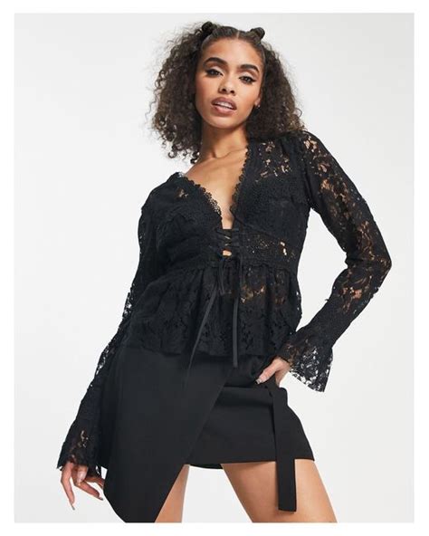 Asos Lace Corset Top With Long Sleeve And Lace Up Detail In Black Lyst