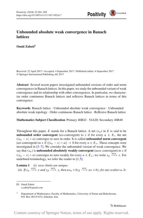 unbounded absolute weak convergence in banach lattices request pdf