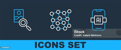 세트 라인 인공 지능 Ai 사진 보정 및 신경망 아이콘 벡터 개념에 대한 스톡 벡터 아트 및 기타 이미지 개념 머신 러닝 과학 Istock
