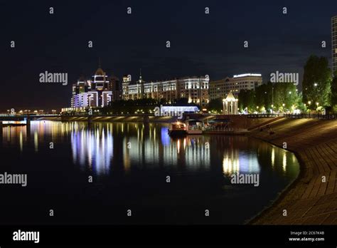 Astana Nur Sultan Kazakhstan Night View With Modern Buildings In