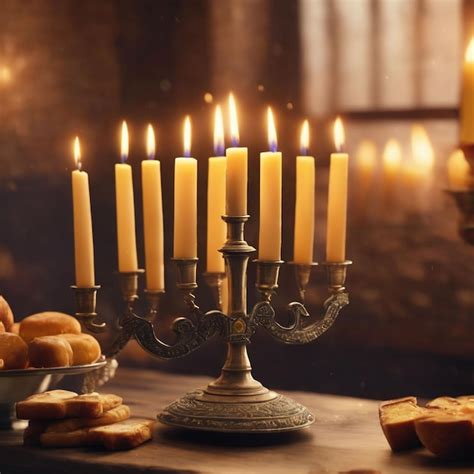 Premium AI Image Concept Of Of Jewish Religious Holiday Hanukkah With Glittering Raditional