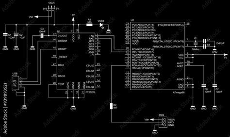 Schematic Diagram Of Electronic Device On Sheet Of Paper Vector Drawing Electrical Circuit With