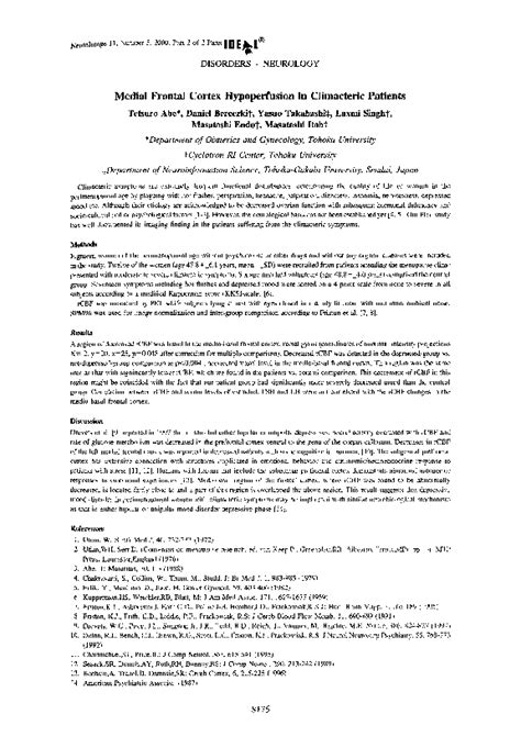 Pdf Medial Frontal Cortex Hypoperfusion In Climacteric Patients