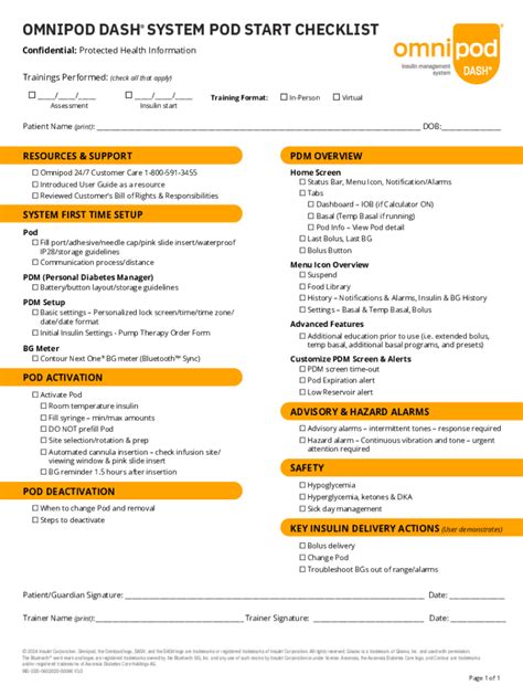 Fillable Online Omnipod Dash System Pod Start Checklist Fax Email Print Pdffiller