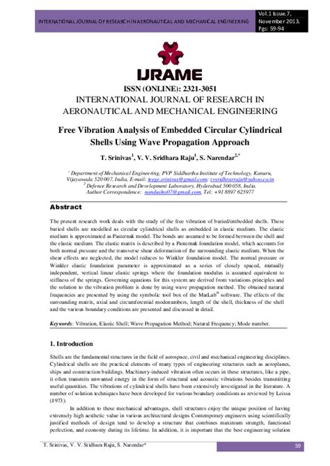 Pdf Free Vibration Analysis Of Embedded Circular Cylindrical Shells Using Wave Propagation