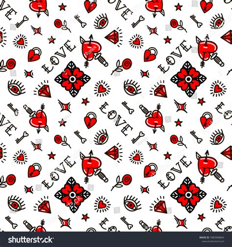 Old School Tattoo Seamless Pattern Love Stock Vector Royalty Free