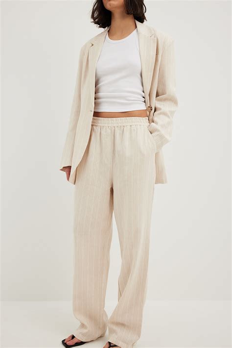 Elastic Waist Striped Wide Leg Pants Beige Na Kd