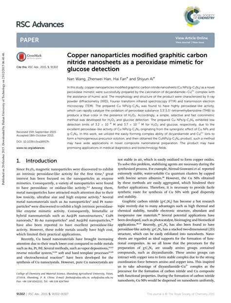 Pdf Copper Nanoparticles Modified Graphitic Carbon Nitride Nanosheet