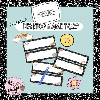 EDITABLE Composition Notebook Desktop Name Tags By The Preppy Para