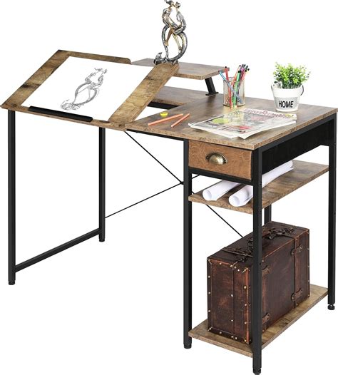 Adjustable Drafting Table With Storage Shelves And Drawer 43 Art Desk With Monitor Stand For Adjustable Drafting Table With Storage Shelves And Drawer 43 Art Desk With Monitor Stand For