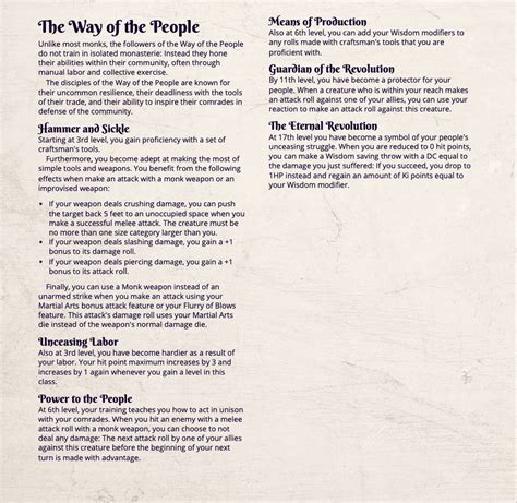 Monk Subclass The Way Of The People For When Youre Seizing The Means Of Production R
