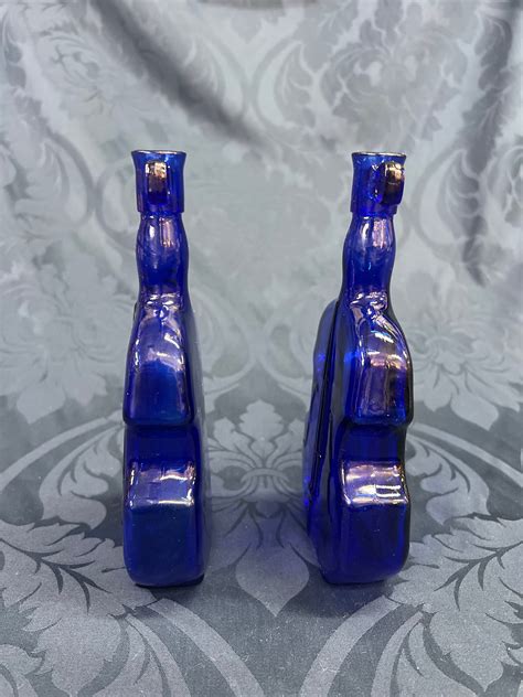 Vintage Cobalt Blue Glass Violin Bottles T For Musician Bassist Or
