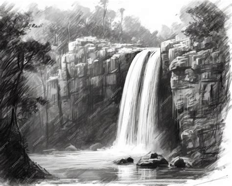 Un Dibujo A Lápiz De Una Cascada Con El Nombre Los Ángeles Foto Premium