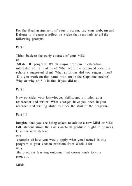 For The Final Assignment Of Your Program Use Your Webcam And Ka Docx Educational Assessment