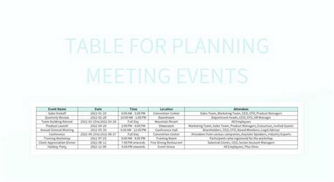 Maximizing Meeting Success With Event Planning Tables Excel