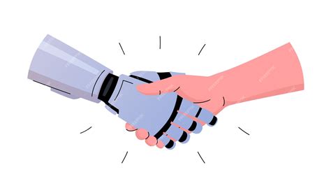 人間とロボットの握手のベクトル イラスト 人間とロボットの協力 プレミアムベクター