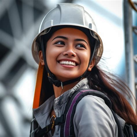Premium Photo A Girl With A Helmet That Says Shes Smiling