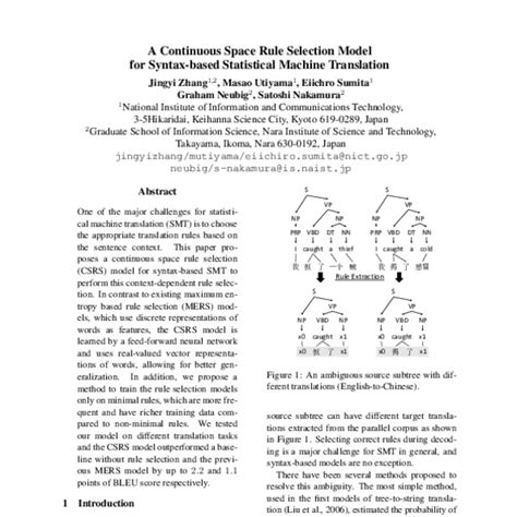 A Continuous Space Rule Selection Model For Syntax Based Statistical