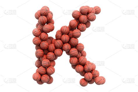 字母K来自篮球3D渲染孤立在白色背景