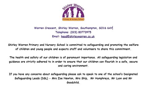 Shirley Warren Primary And Nursery School Safeguarding