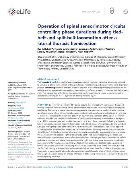 Pdf Operation Of Spinal Sensorimotor Circuits Controlling Phase Durations During Tied Belt And