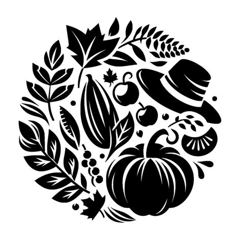 Black And White Circular Composition Thanksgiving Harvest Elements
