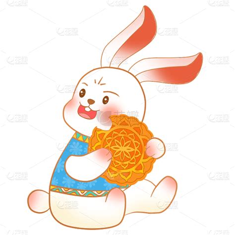 手绘国风 中秋节元素 兔子吃月饼
