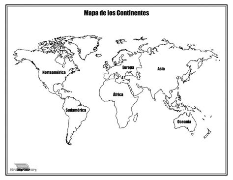 Mapa De Los Continentes Con Nombres Para Colorear Y Para Imprimir