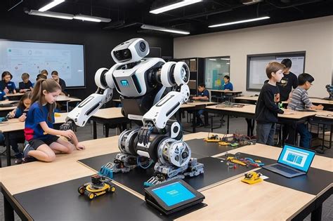 Premium Photo Robotics Lab With Students Programming And Controlling