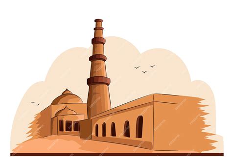 Premium Vector Vector Illustration Of Qutub Minar Monument In New Delhi Qutab Minar Qutab