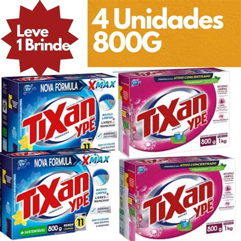 Kit 4 Caixas De Sabão Em Pó Tixan Ypê 800 Gramas Lava Roupas Sortidos