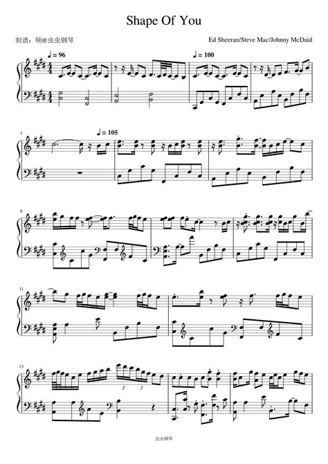 Shape Of You钢琴谱 Ed Sheeran 艾德·希兰 1539688 虫虫钢琴