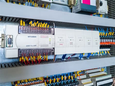 Mitsubishi Plc Modules In A Row In Electrical Cabinet Of Automation