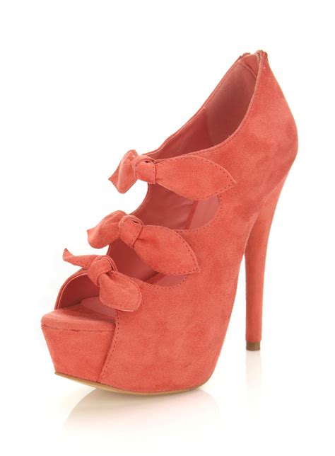 Coral Cutie Heels Bow Heels Peep Toe Shoes