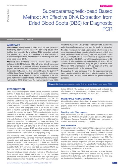 Pdf Superparamagnetic Bead Based Method An Effective Dna Extraction