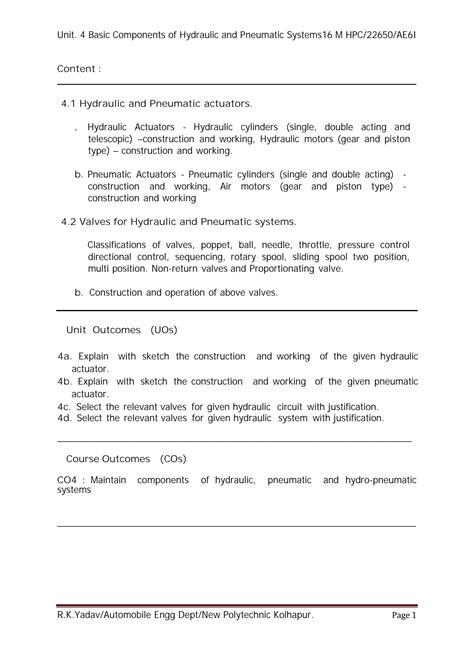 SOLUTION Hpc Unit 4 Basic Components Of Hydraulic And Pneumatic