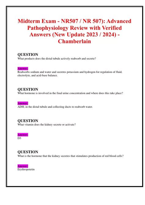 Midterm Exam NR507 NR 507 Advanced Pathophysiology Review With