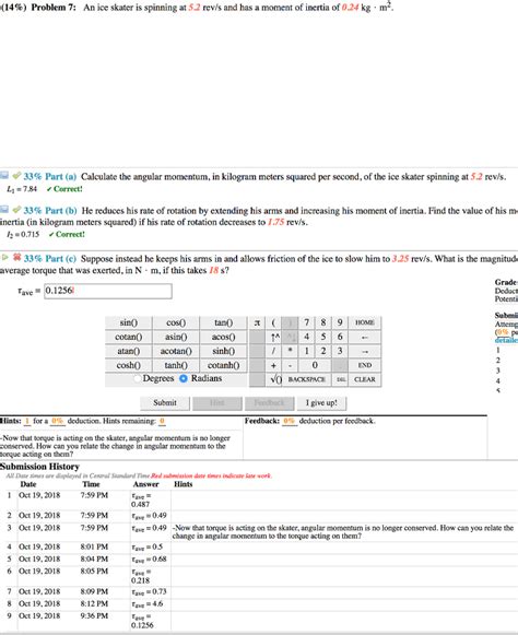 Solved 14 Problem 7 An Ice Skater Is Spinning At 5 2 Chegg
