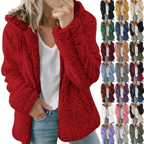 Patlollav Plus Size Womens Winter Warm Faux Coat Jacket Long Sleeve